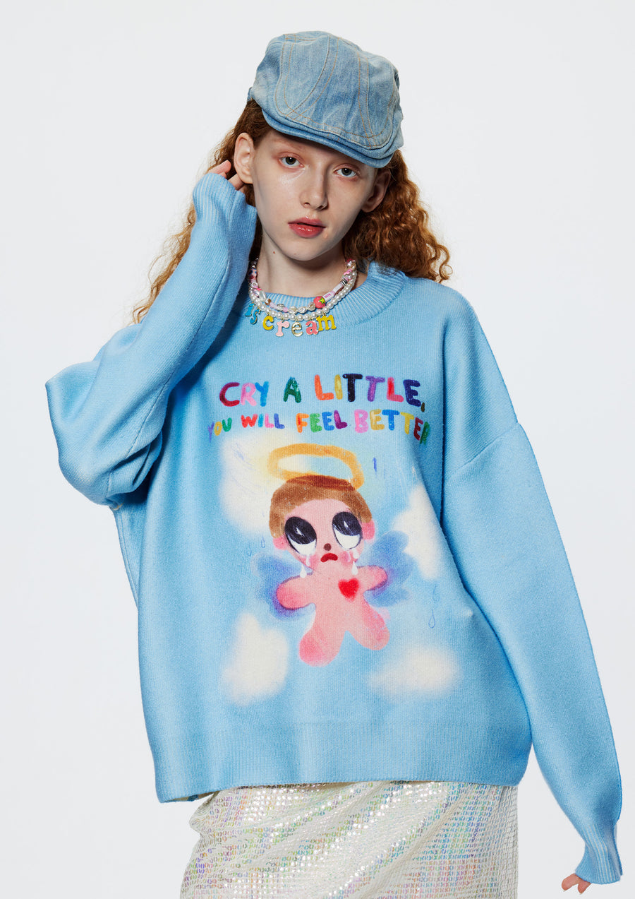 Angel knit jumper - sky blue – Future Fusion Online