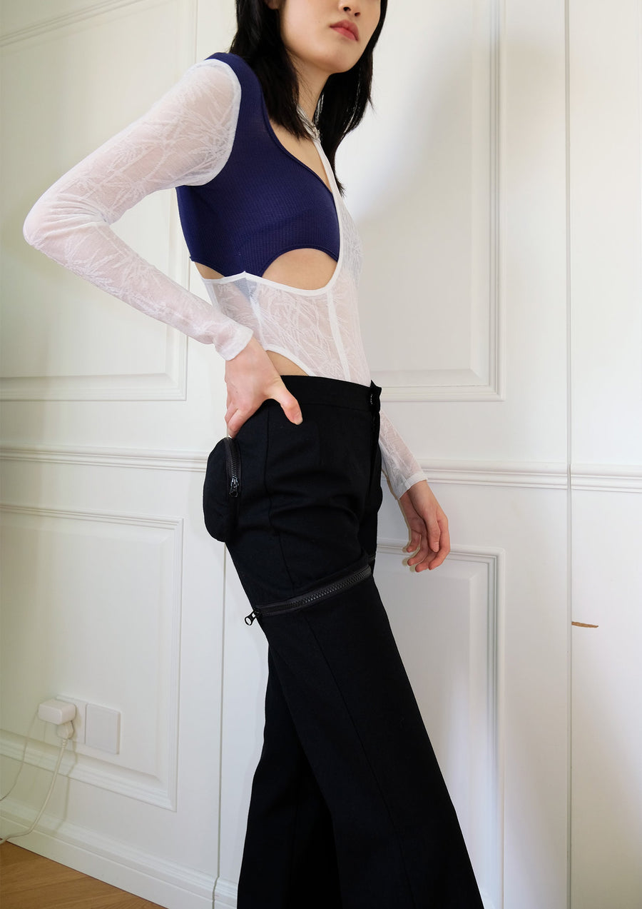 Double layer see-through cut out bodysuit - white – Future Fusion Online