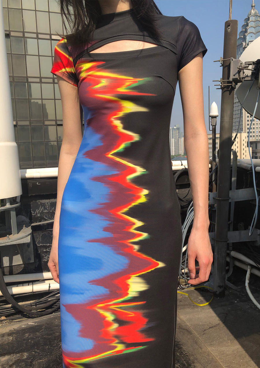 Flame and Flash cut out short sleeve slim-fit long dress – Future ...